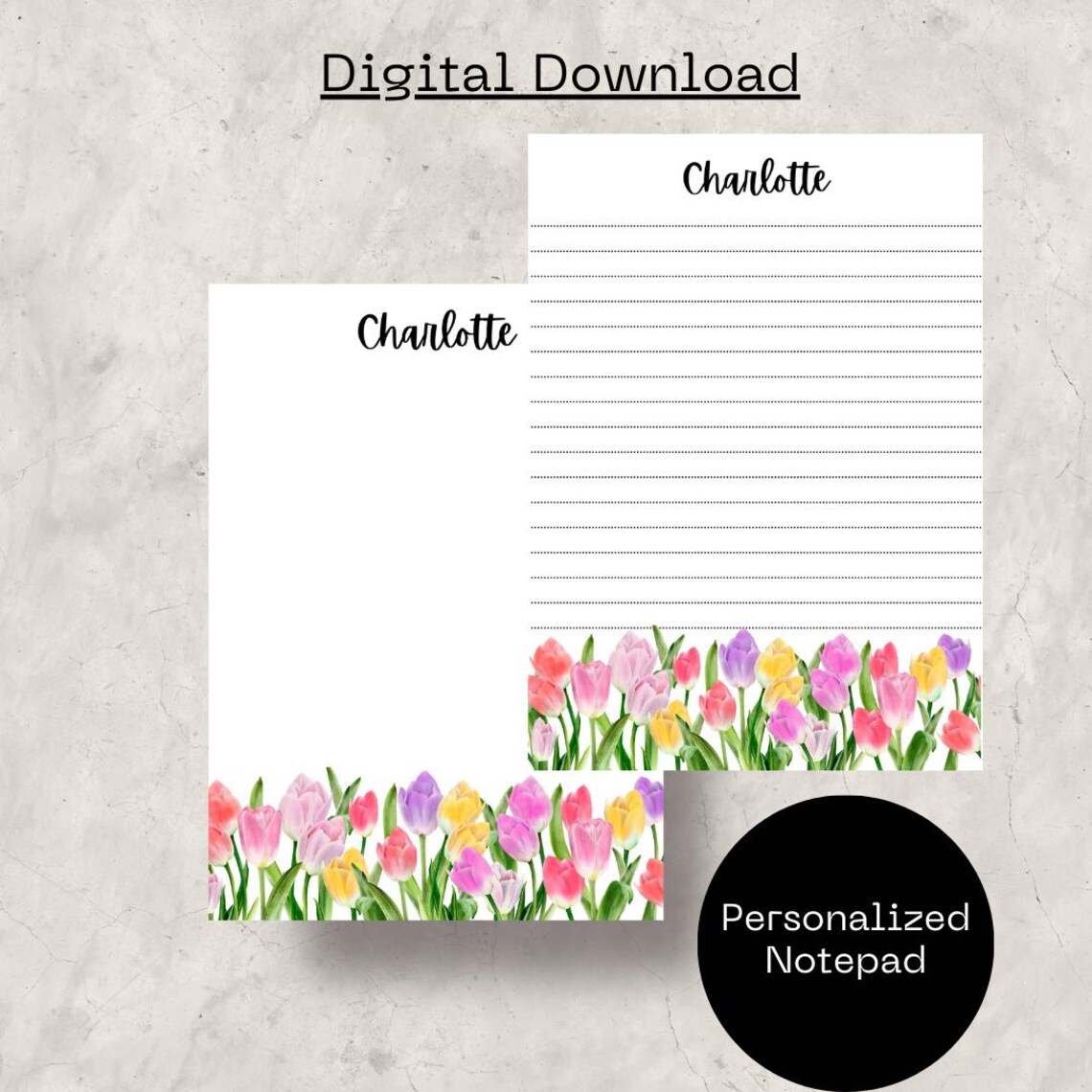 Personalized Name Notepad – Custom Digital Writing Paper- Line and ...