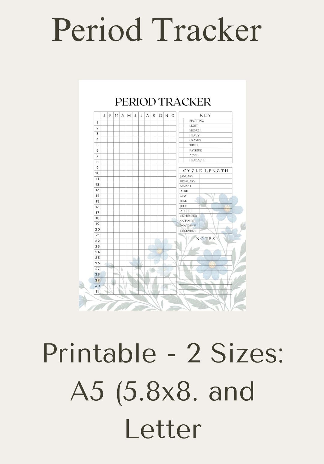 Printable Period Tracker - 2 Files: Size A5 and Letter - Etsy