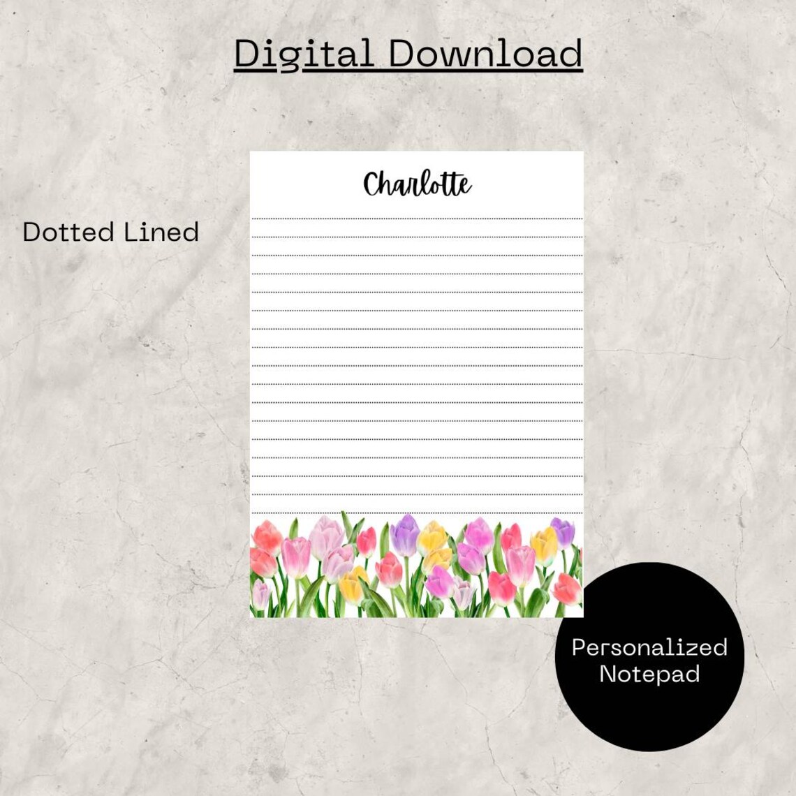 Personalized Name Notepad – Custom Digital Writing Paper- Line and ...