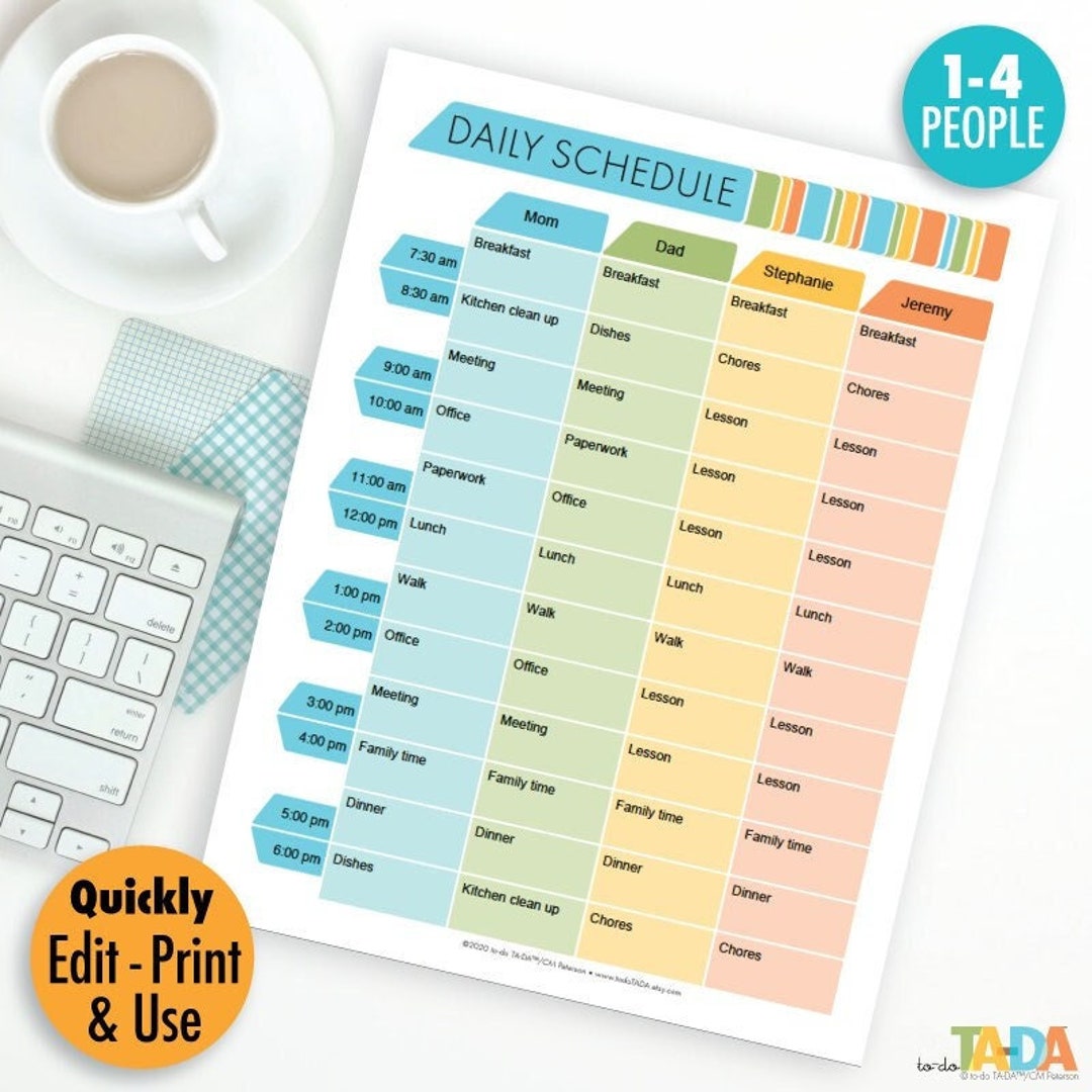 Editable Daily Schedule Printable Family Routine Day Planner ...