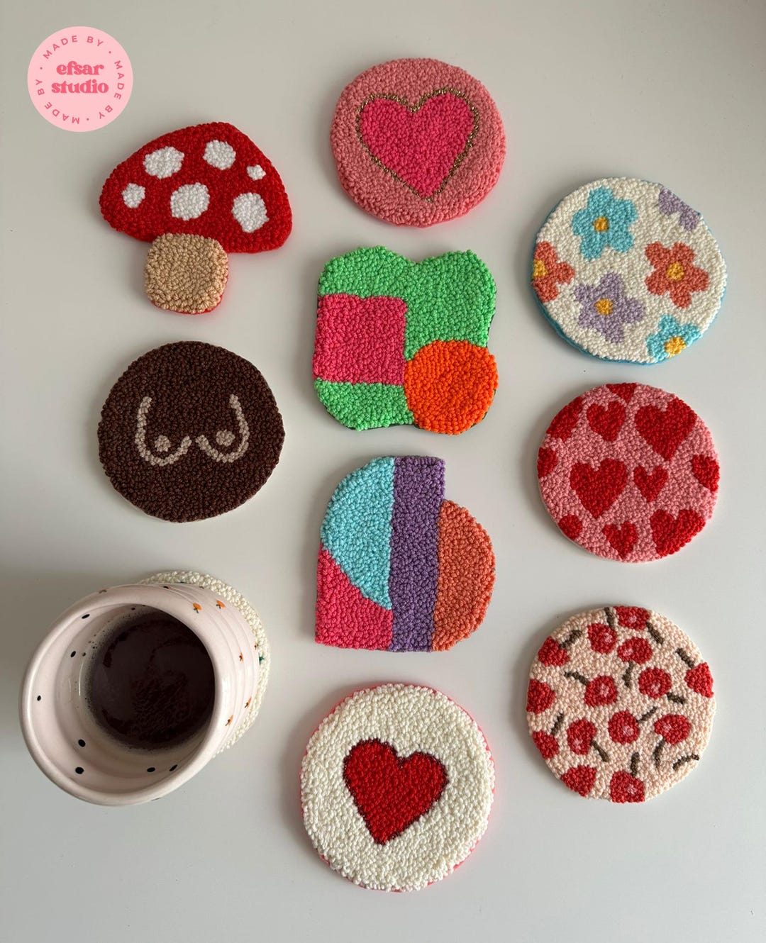 Punch Needle Coasters, Tufted Coasters, Drink Coasters, Tufted Rug ...