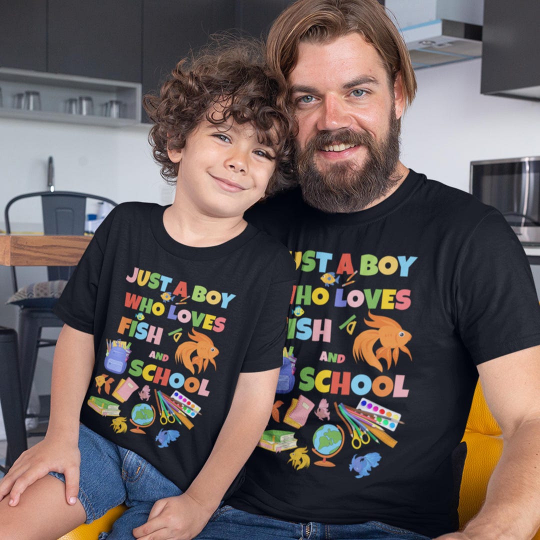 Just a Boy Who Loves Fish and School Shirt, Cute Fish Lover Tee for ...