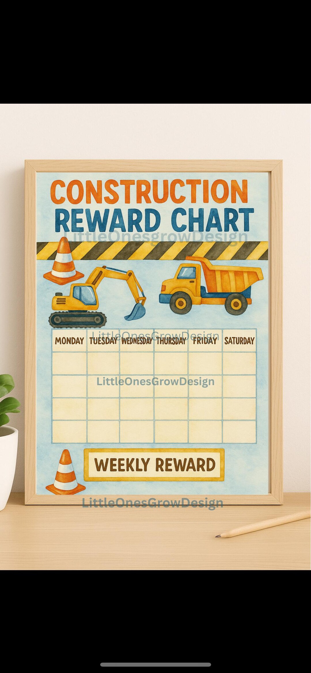 Construction Reward Chart Printable – Kids Chore Chart A4 – Digger ...