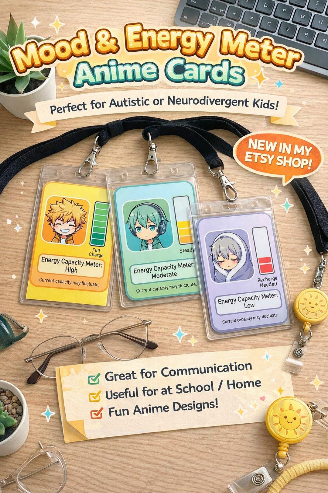Anime ADHD Autism Mood & Energy Card | Neurodivergent Hidden Disability ...