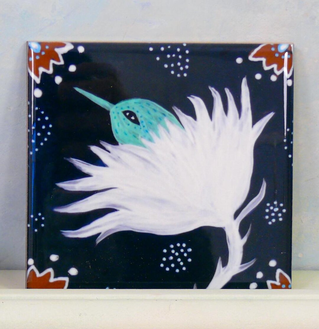 Pop-up Bird Tile, Ceramic Art Tile. Colorful and Fun Blue Hummingbird ...