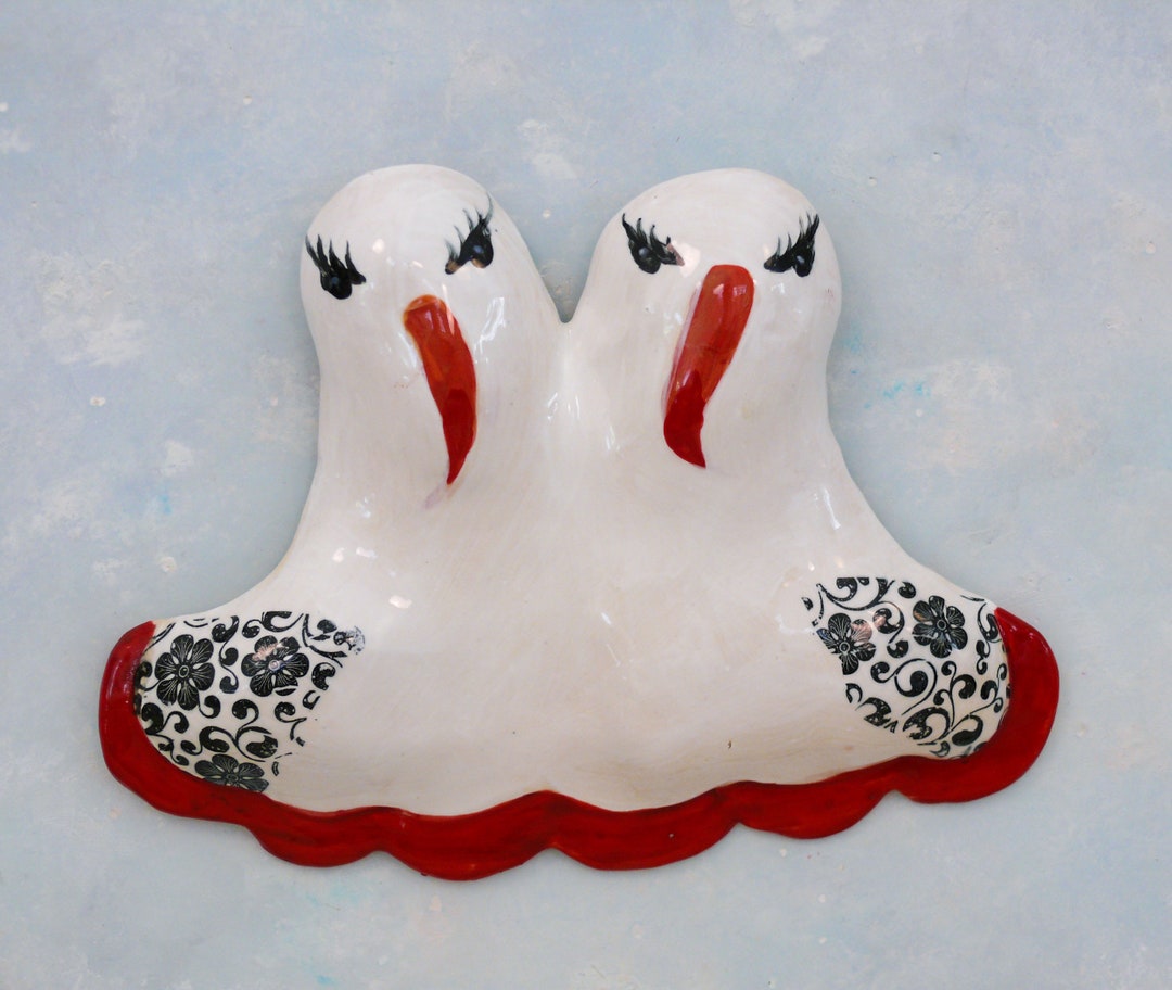 Albatross Couple Ceramic Wall Art Sculpture, Unique Ceramic Wall ...