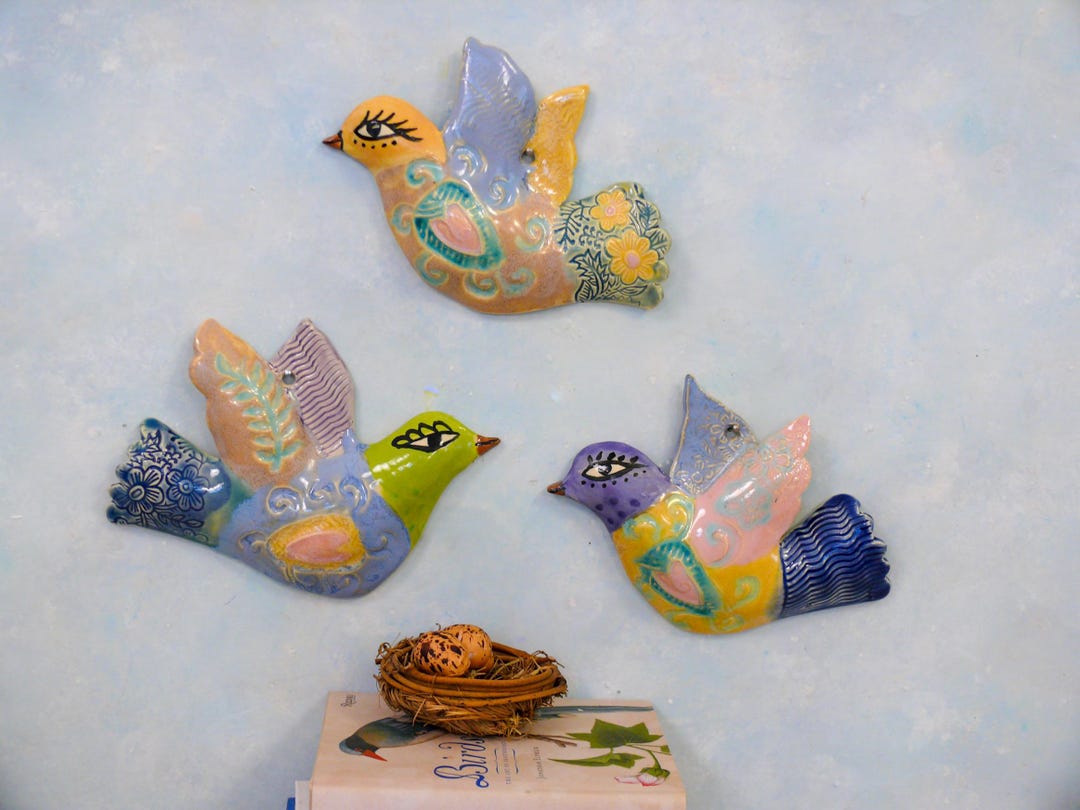 Ceramic Wall Bird, Flying Bird Garden Art, Handmade Ceramic Art for ...