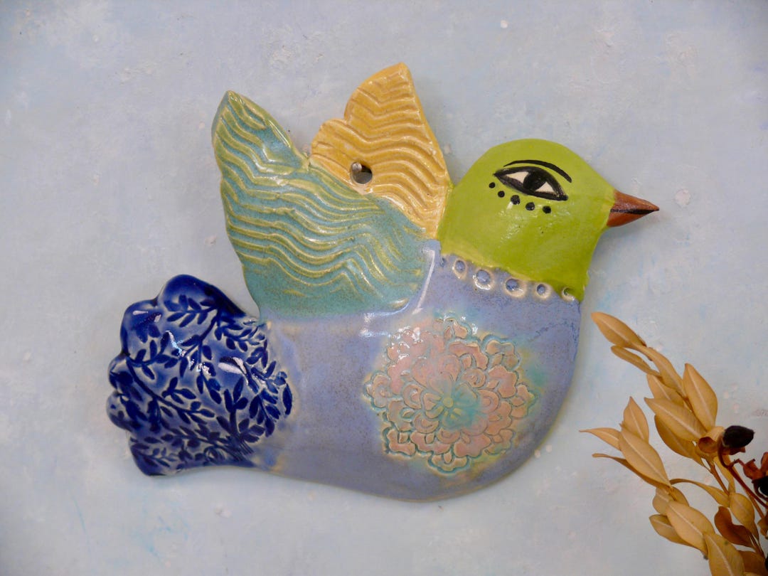 Ceramic Wall Hanging Bird Art, Colorful and Fun Bird Decor for Your ...