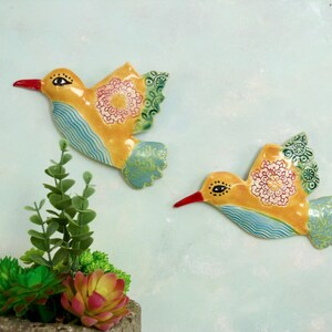 Ceramic Hummingbird Wall Art, Colorful Pottery Bird Wall Decor, Ceramic ...