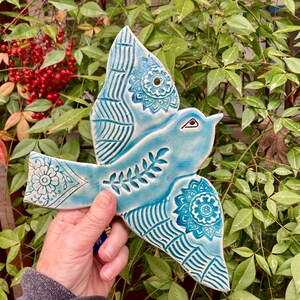 Family of Three Ceramic Wall Hanging Birds Clay Blue Bird - Etsy