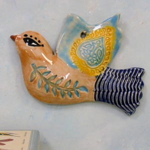 Small Ceramic Wall Hanging Bird, Handcrafted Ceramic Wall Art, Bird ...