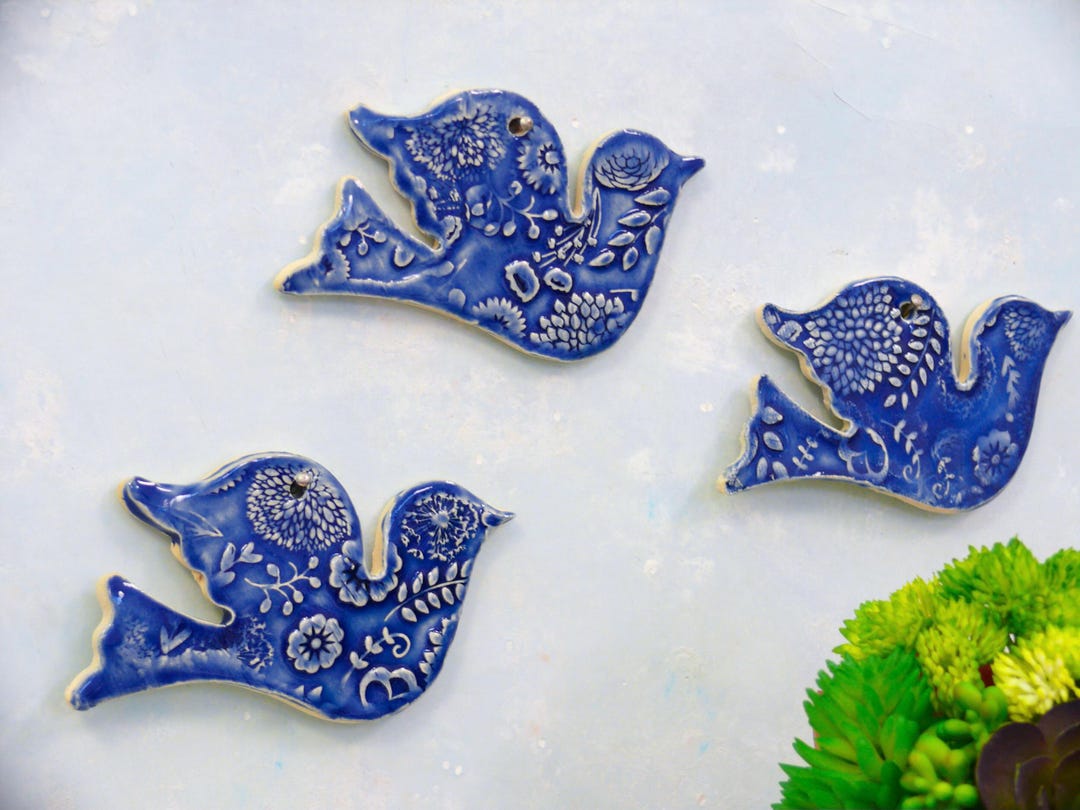 Ceramic Blue Bird, Bird Wall Hanging, Handmade Pottery Bird Decor ...