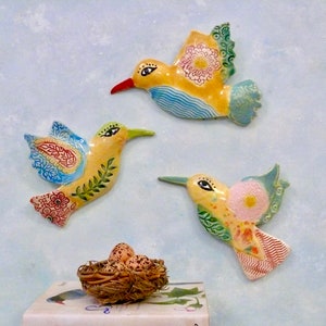 Ceramic Hummingbird Wall Art, Colorful Pottery Bird Wall Decor, Ceramic ...