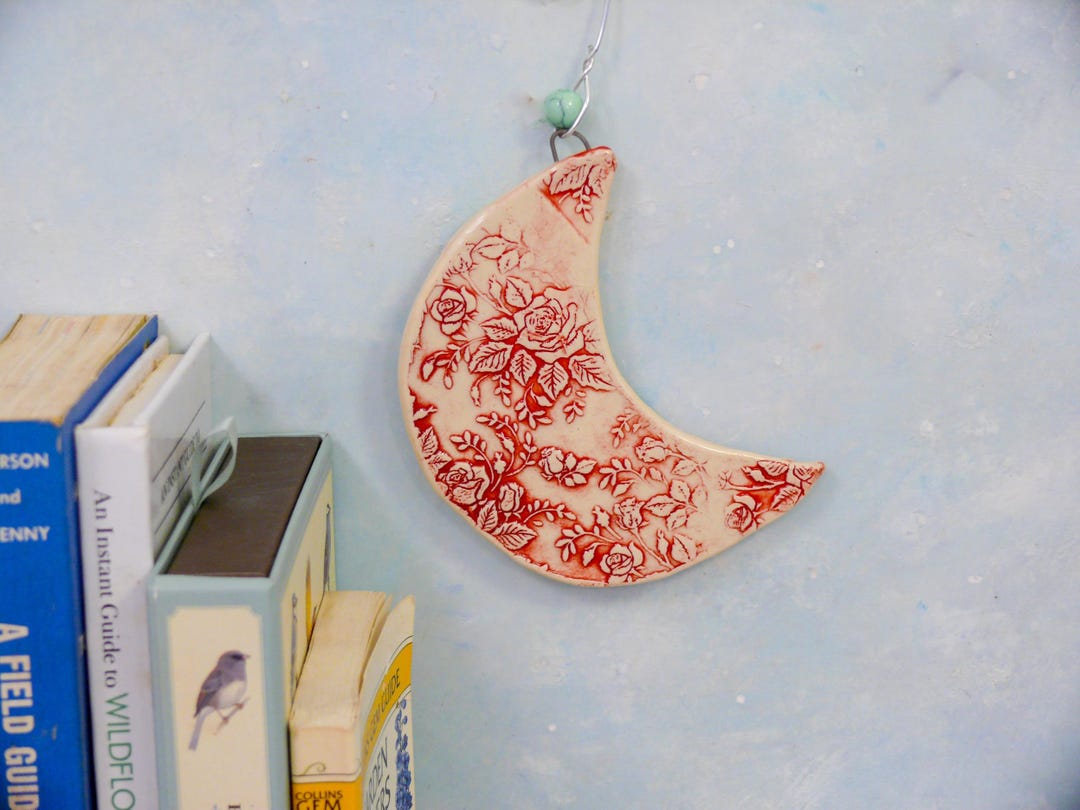 Crescent Moon Ceramic Wall Art, Ceramic Moon Ornament. Rose Textured ...