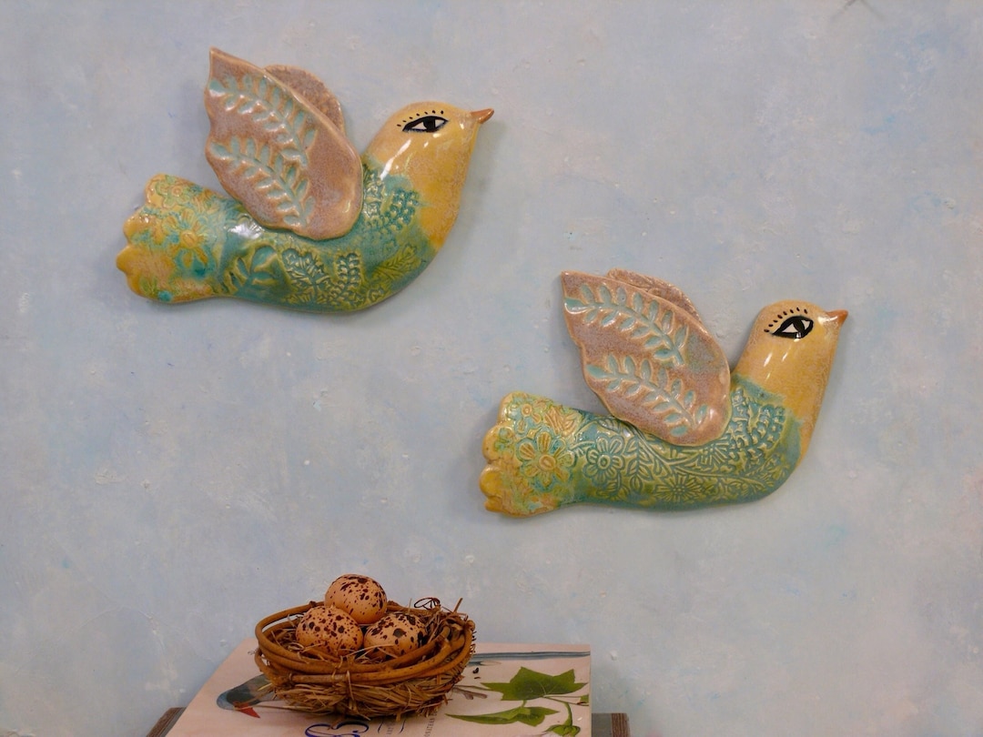 Ceramic Wall Bird, Colorful and Fun Wall Hanging Bird Sculpture ...