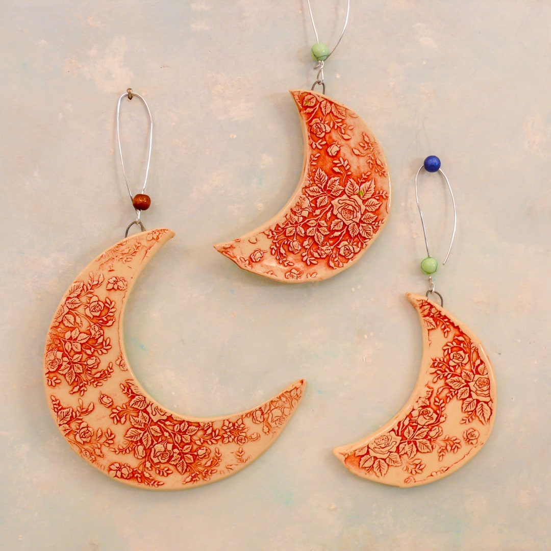 Crescent Moon Ceramic Wall Art, Ceramic Moon Ornament. Rose Textured ...