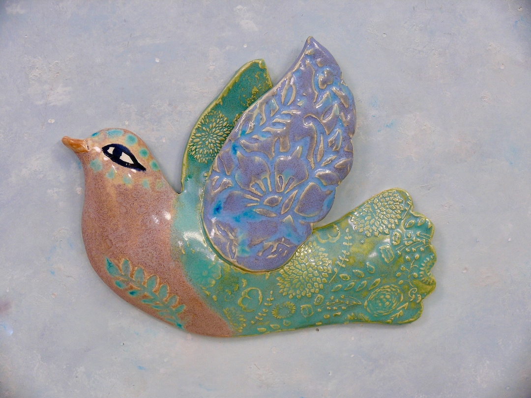 Large Ceramic Wall Bird, Ceramic Wall Sculpture, Hanging Ceramic Bird ...