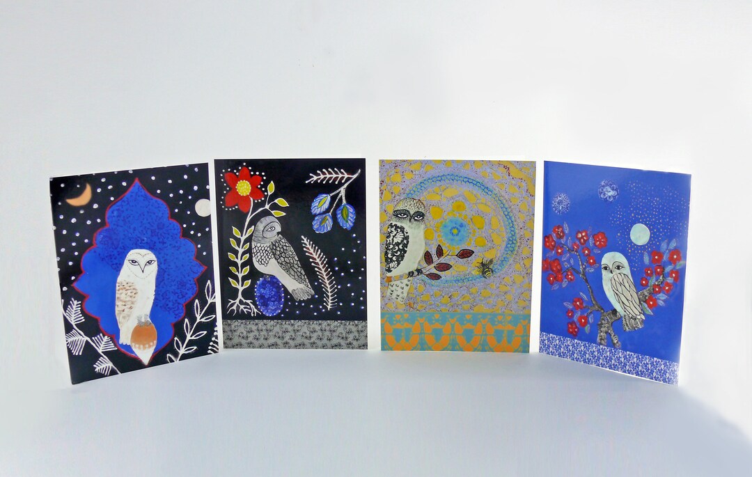 Pack of 4 Owl Notecards, With Envelopes. Magical Owls Art Card From an ...