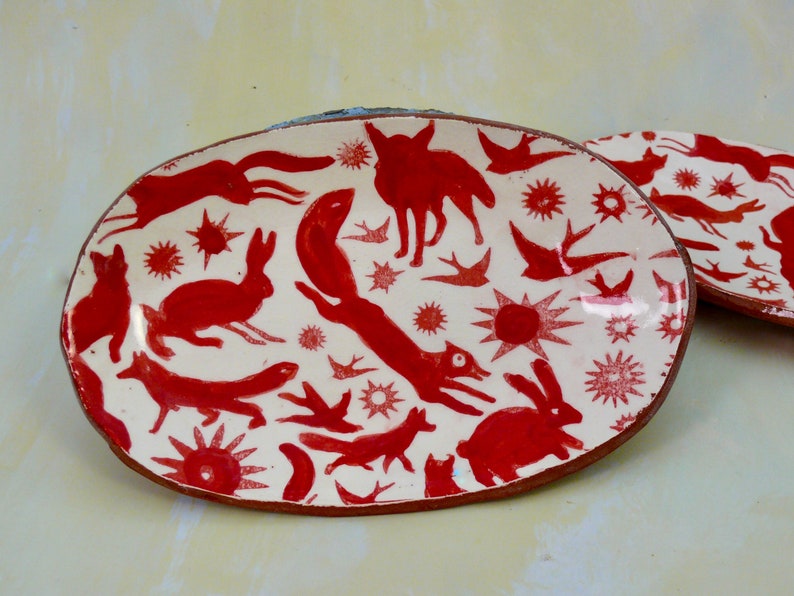 Handcrafted Pottery,ceramic Dish, Woodland Animals Design, Whimsical ...