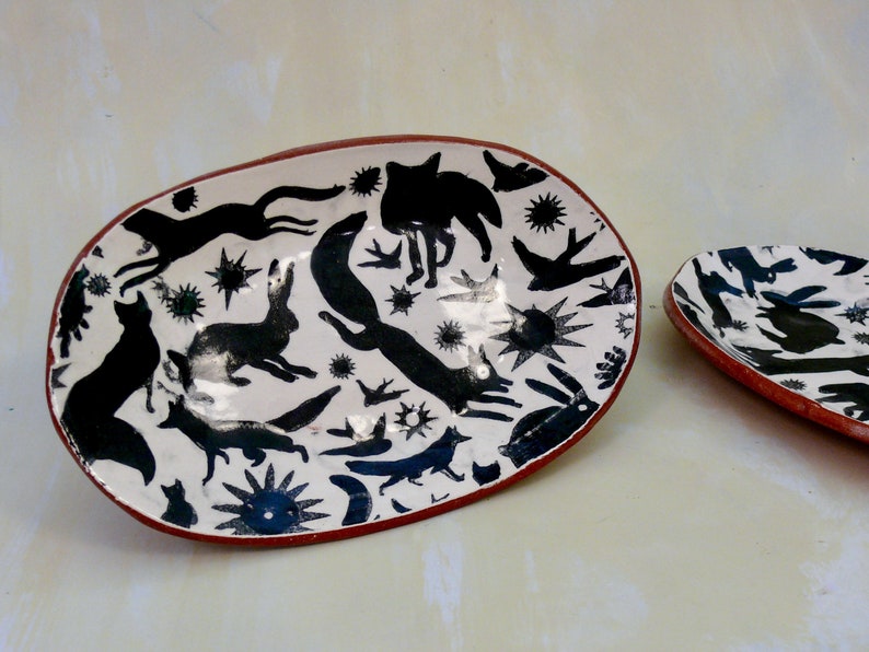 Handcrafted Pottery,ceramic Dish, Woodland Animals Design, Whimsical ...