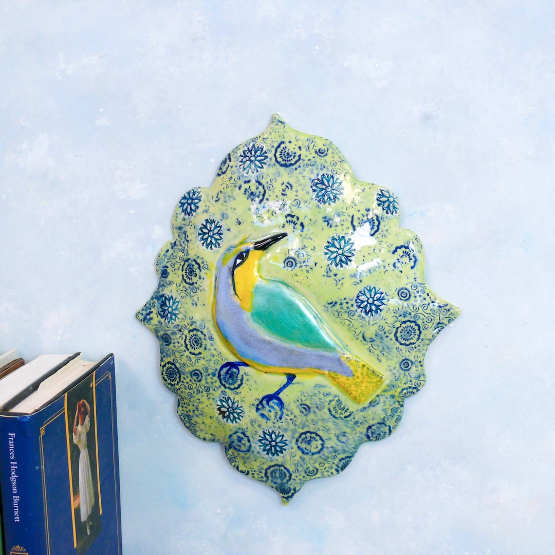 Colorful Handmade Ceramic Cameo Bird Wall Hanging Ceramic Wall Art Tile ...