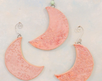 Crescent Moon Ceramic Wall Art, Ceramic Moon Ornament. Rose Textured ...