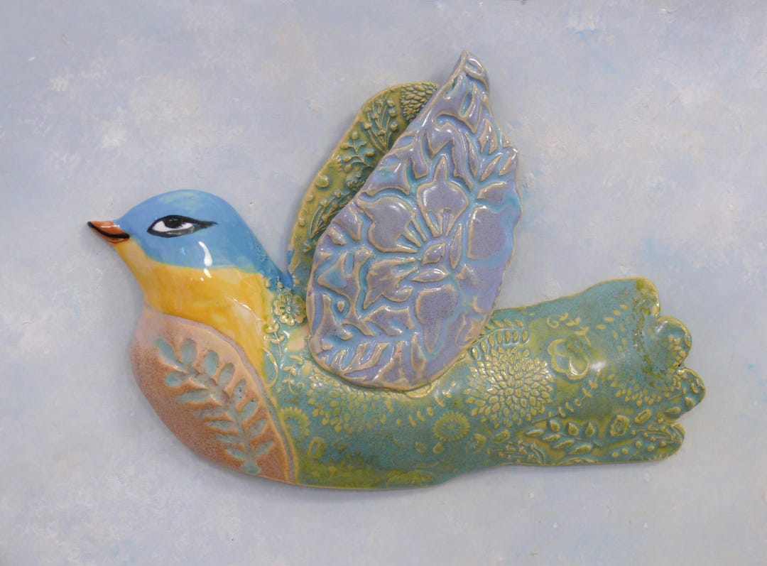 Large Ceramic Wall Bird, Ceramic Wall Sculpture, Hanging Ceramic Bird ...