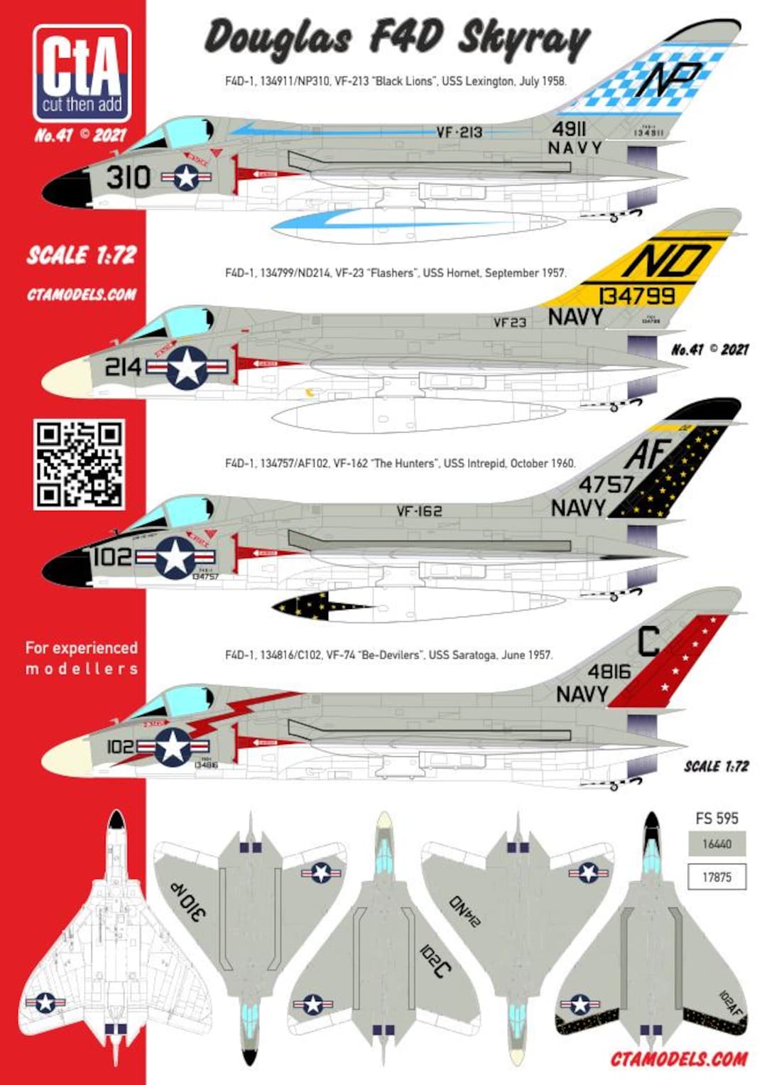 1:72 Decal Douglas F4D Skyray - 4 Marking - VF-23, VF-74, VF-162, Vf ...
