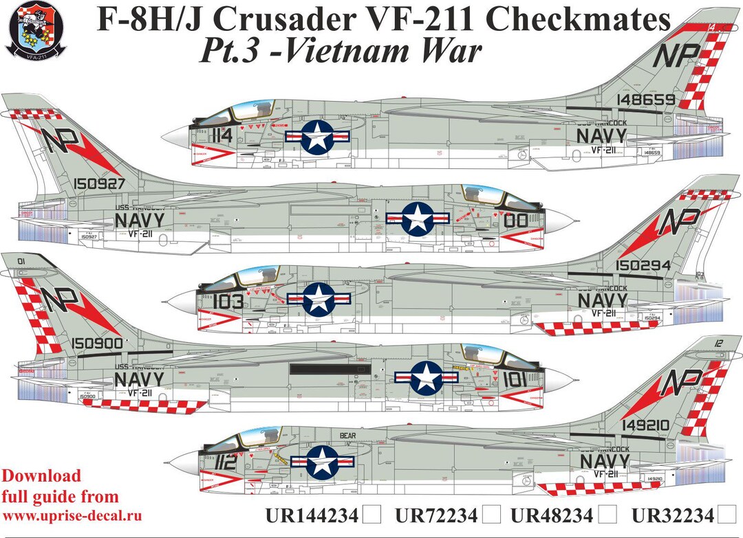 1:72 Decal F-8H/J Crusader VF-211 Checkmates Pt.3 (FFA) Uprise Decals ...
