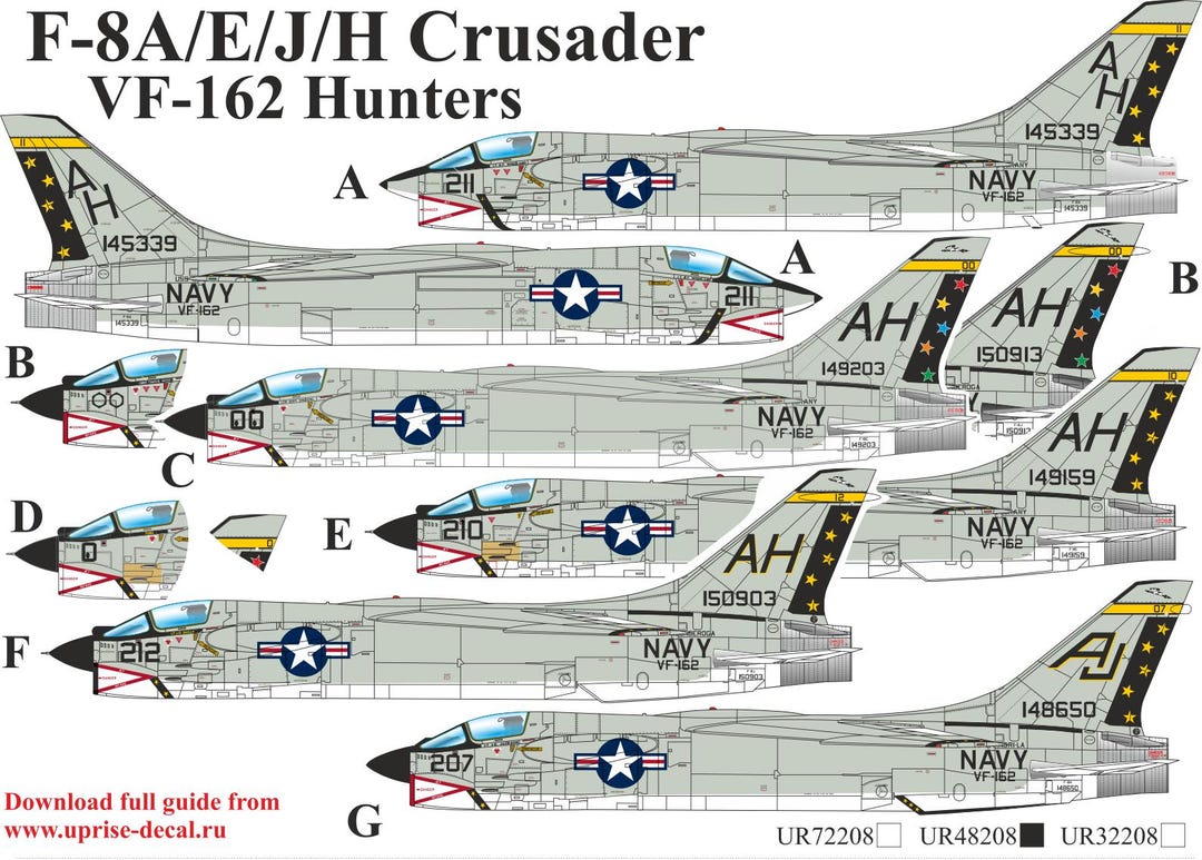 1:48 Decal F-8A/E/J/H Crusader Va-162+stencil (FFA Film) Uprise Decals ...