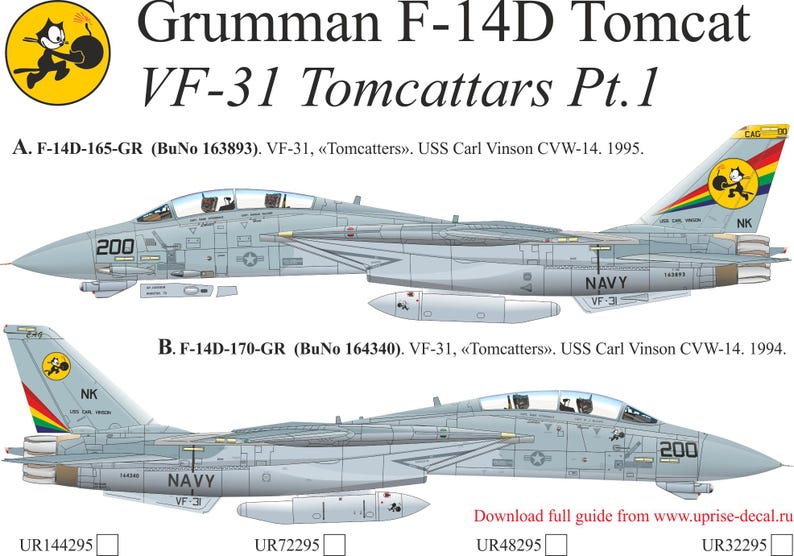 1:48 Decal Grumman F-14D Super Tomcat VF-31 Tomcatters Pt.1 (FFA ...