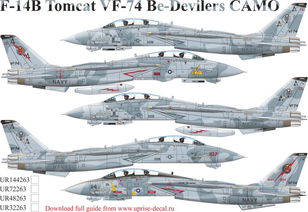 1:72 Decal Grumman F-14B Tomcat VF-74 Be-devilers CAMO - Uprise Decals ...