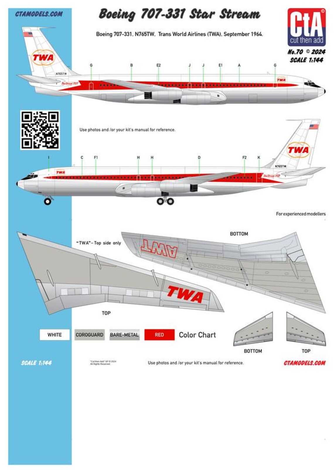 1:144 Decal Boeing 707-331 Star Stream - TWA- Cta Decals 070 - Classic ...