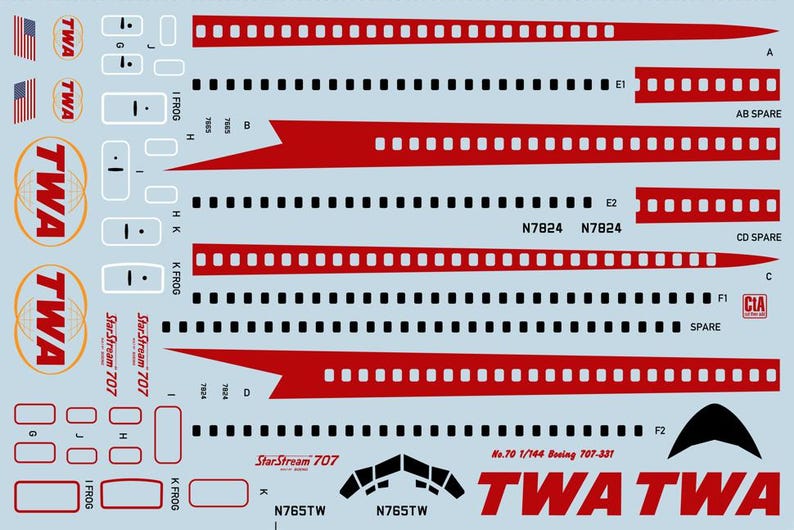1:144 Decal Boeing 707-331 Star Stream - TWA- Cta Decals 070 - Classic ...