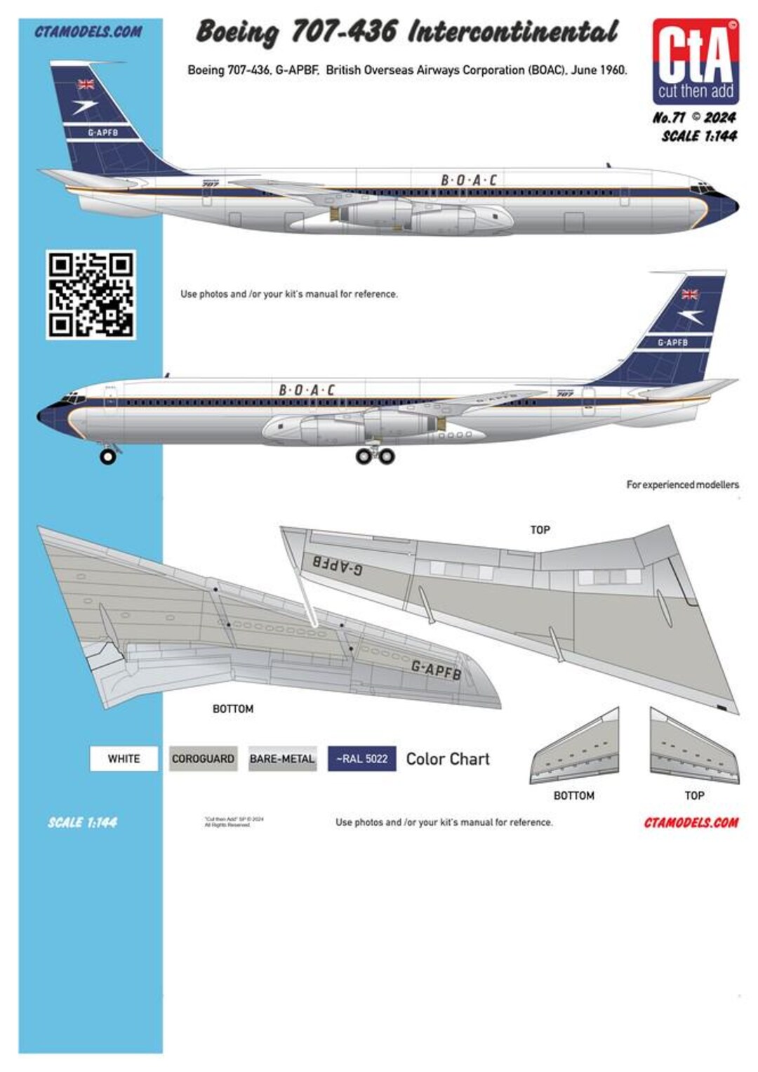 1:144 Decal Boeing 707-436 Intercontinental - BOAC- Cta Decals 071 ...
