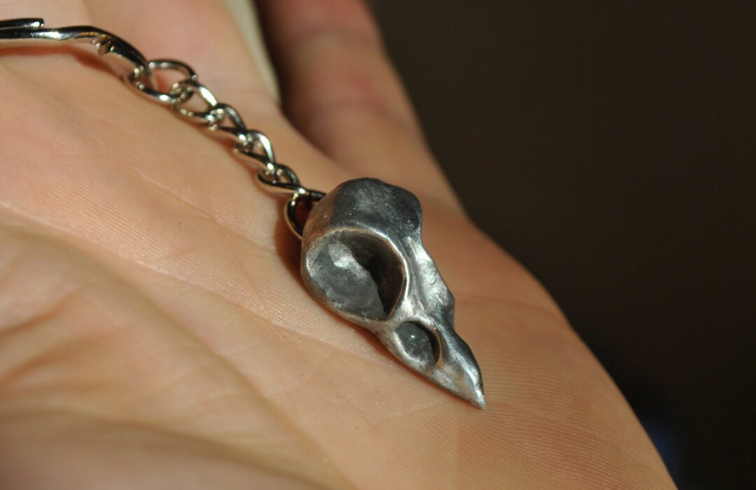 Hand Cast Pewter Crow Skull Key Chain - Etsy
