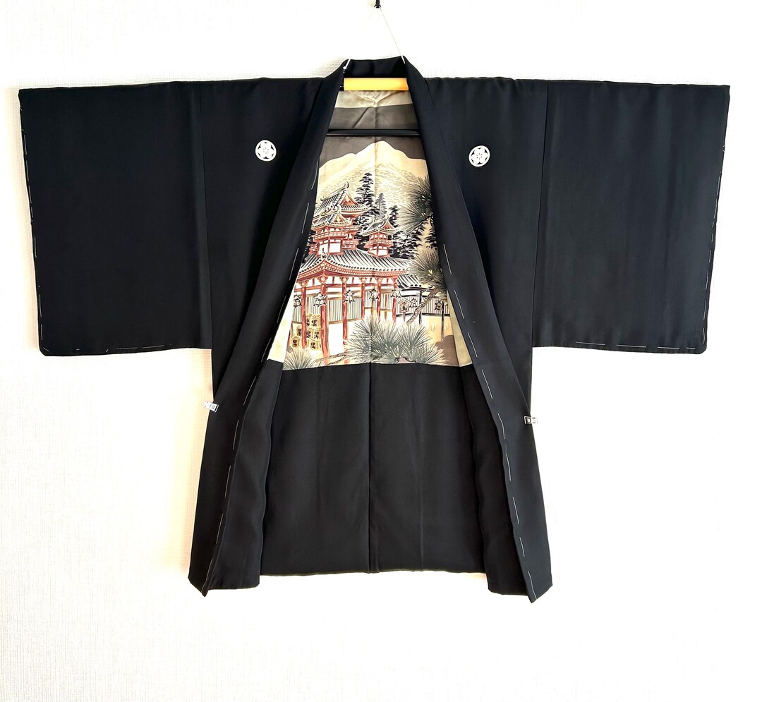 5 Crests! Unused! Famous Shrine! Men's Vintage Haori Kimono (vintage ...