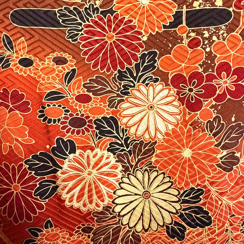 Vintage Silk Furisode Kimono — Imperial Chrysanthemum, Statement Art ...