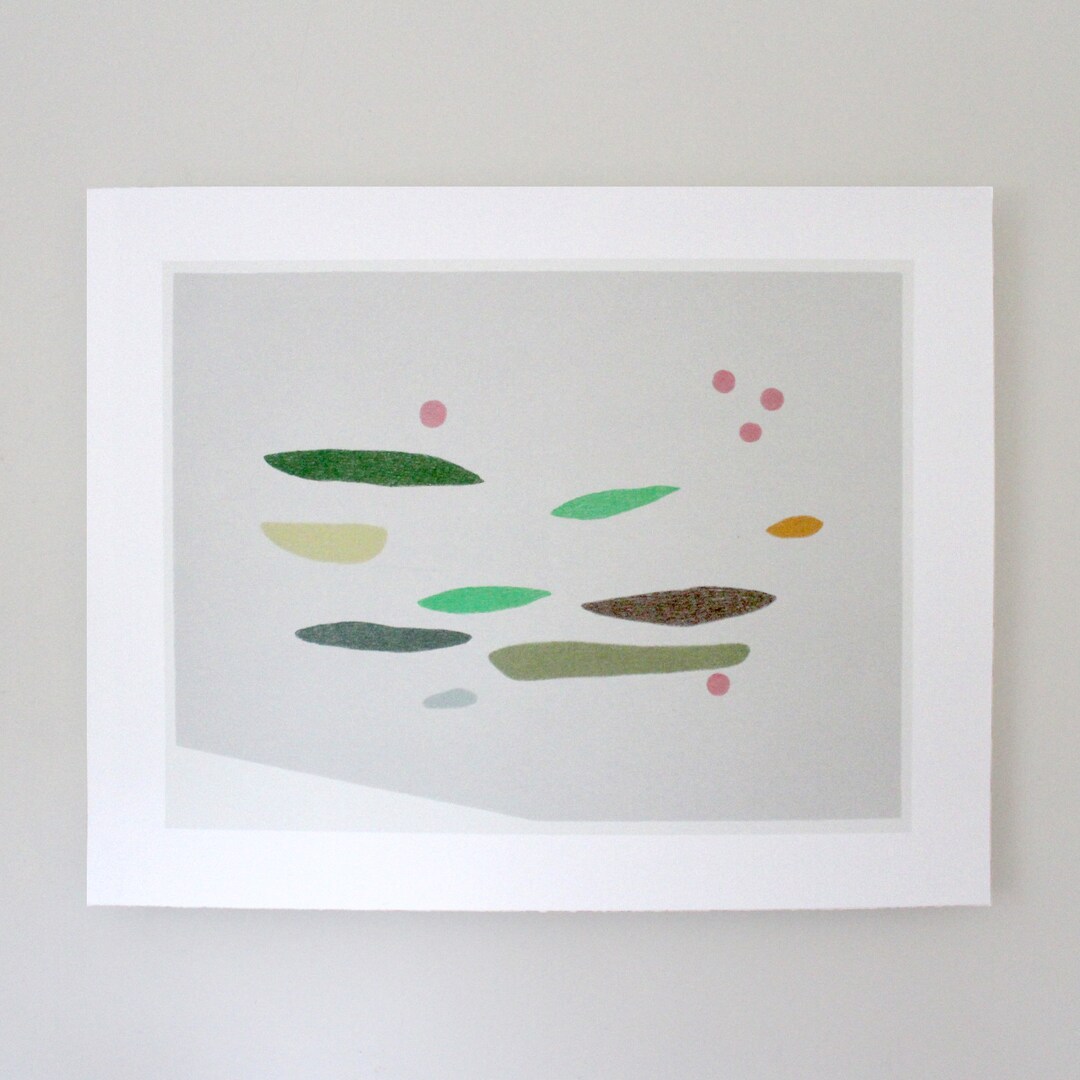 Nature Inspired Screenprint. Greens, Pinks, Original Art on Beautiful ...