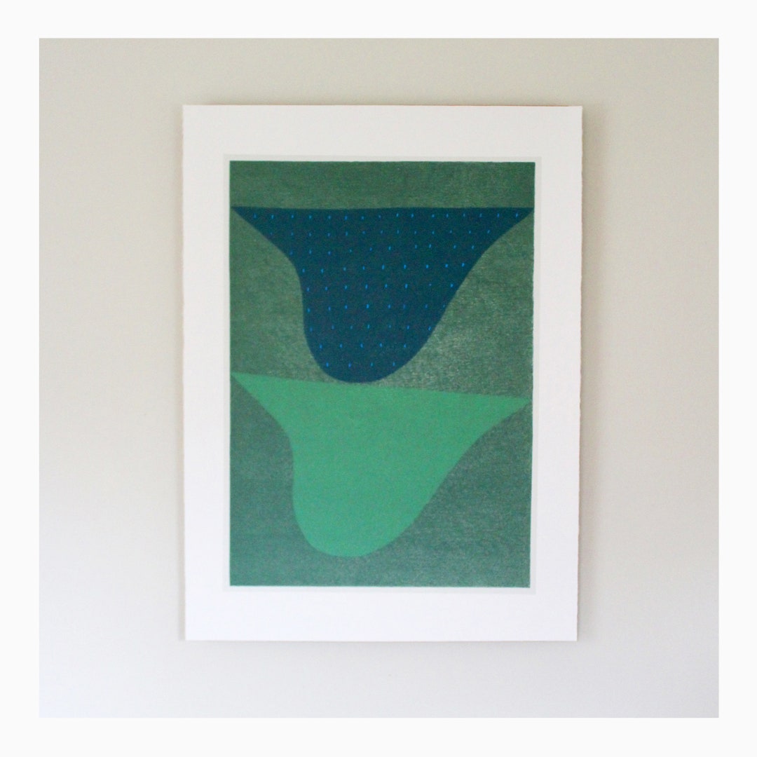 BIG Contemporary Green and Blue Abstract Original Screenprint ...