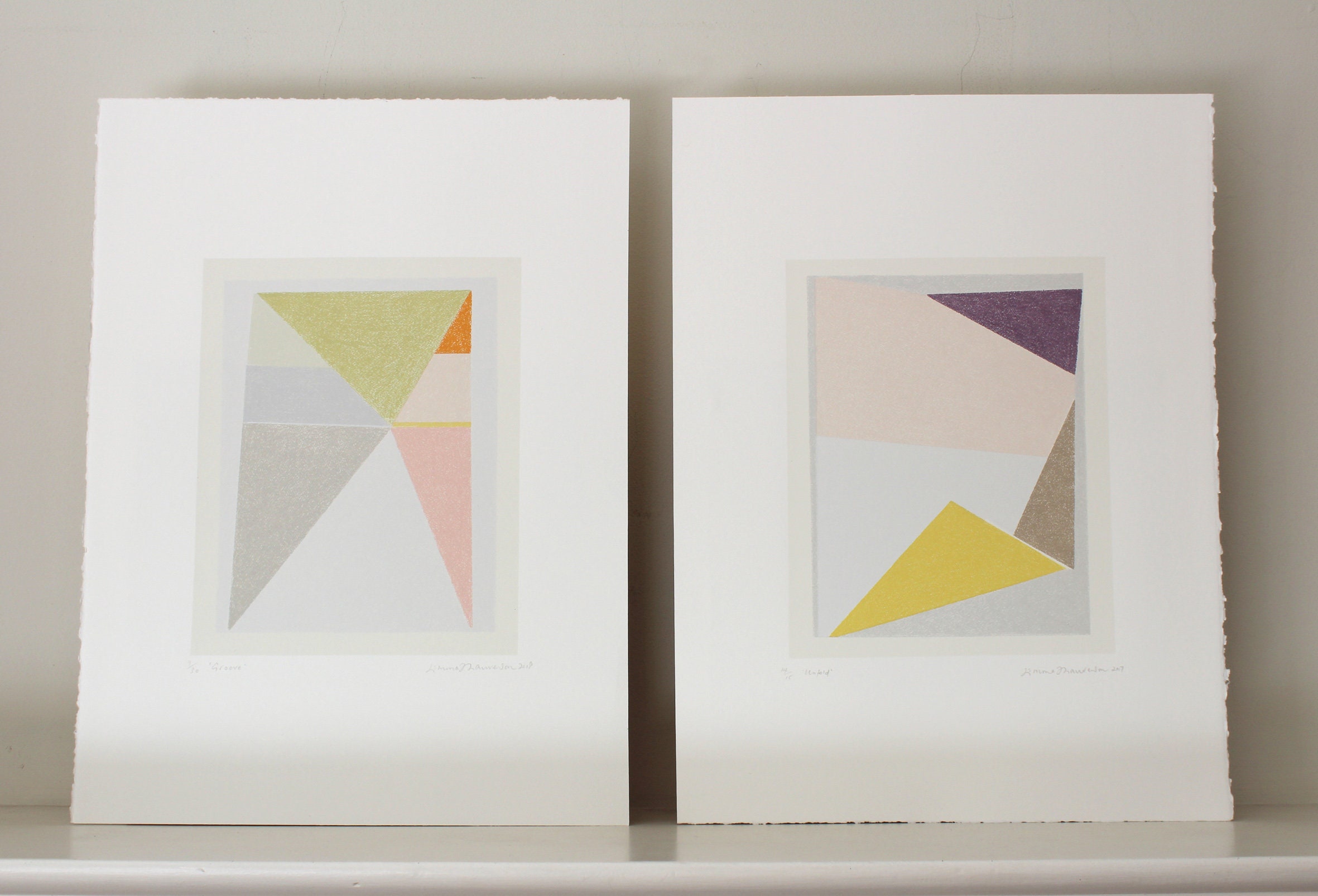 Pink green grey original abstract geometric screenprint | Etsy