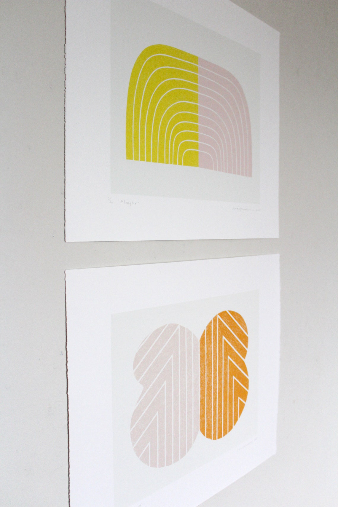 Minimal abstract original art handmade screenprint pink and | Etsy