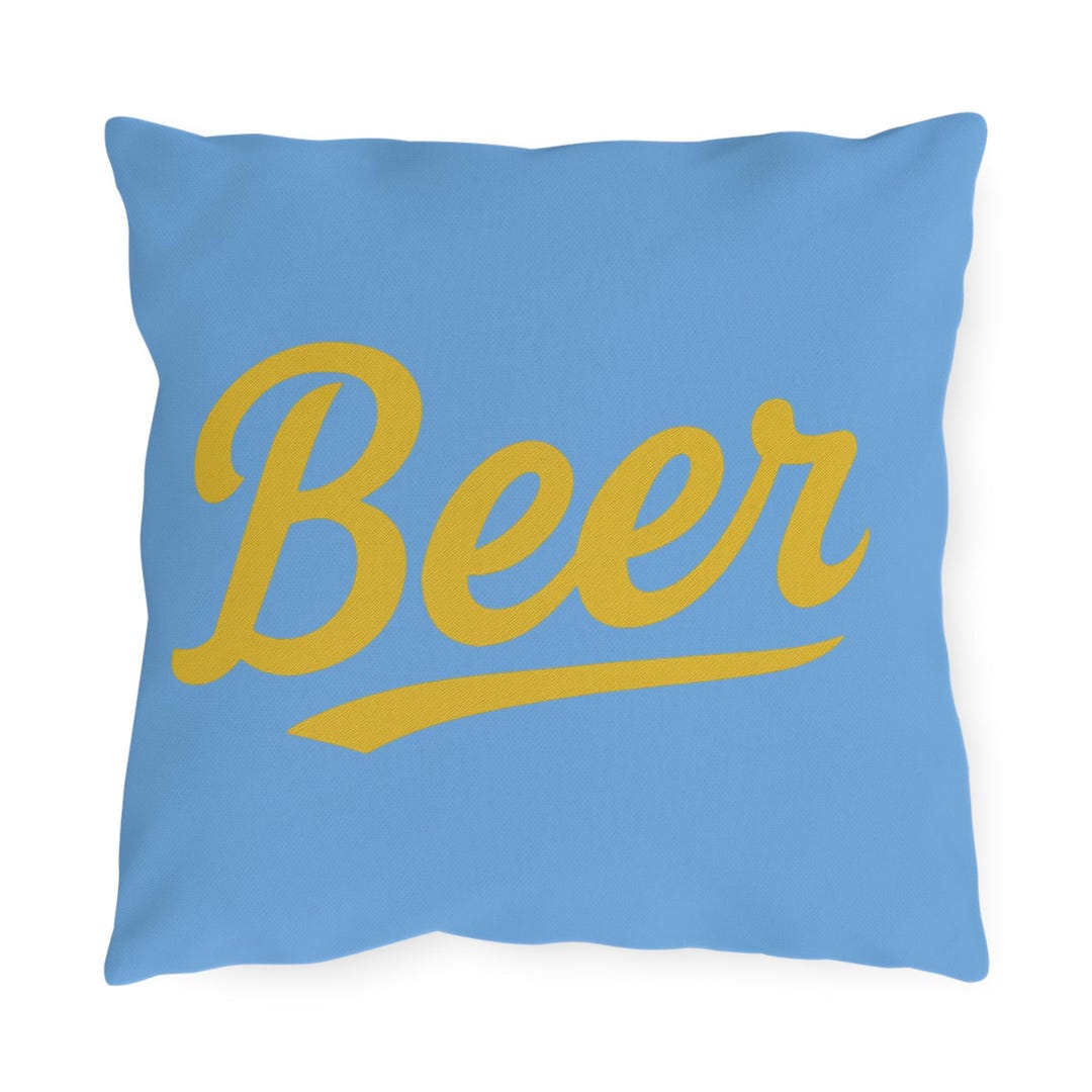 Beer Script Outdoor Pillow | Yellow Script on Blue - Etsy