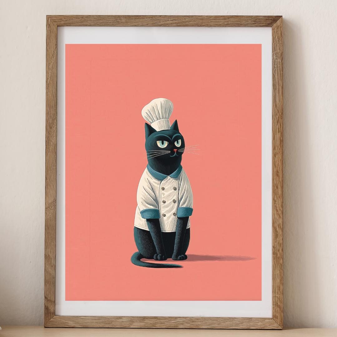 Chef Black Cat Kitchen Digital Art, Digital Download, 5 Sizes Included ...
