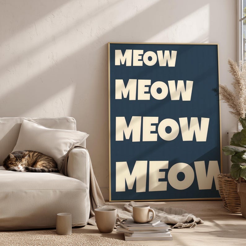 MEWO Cat Digital Art, Printable Wall Art, 5 Sizes Included - Etsy