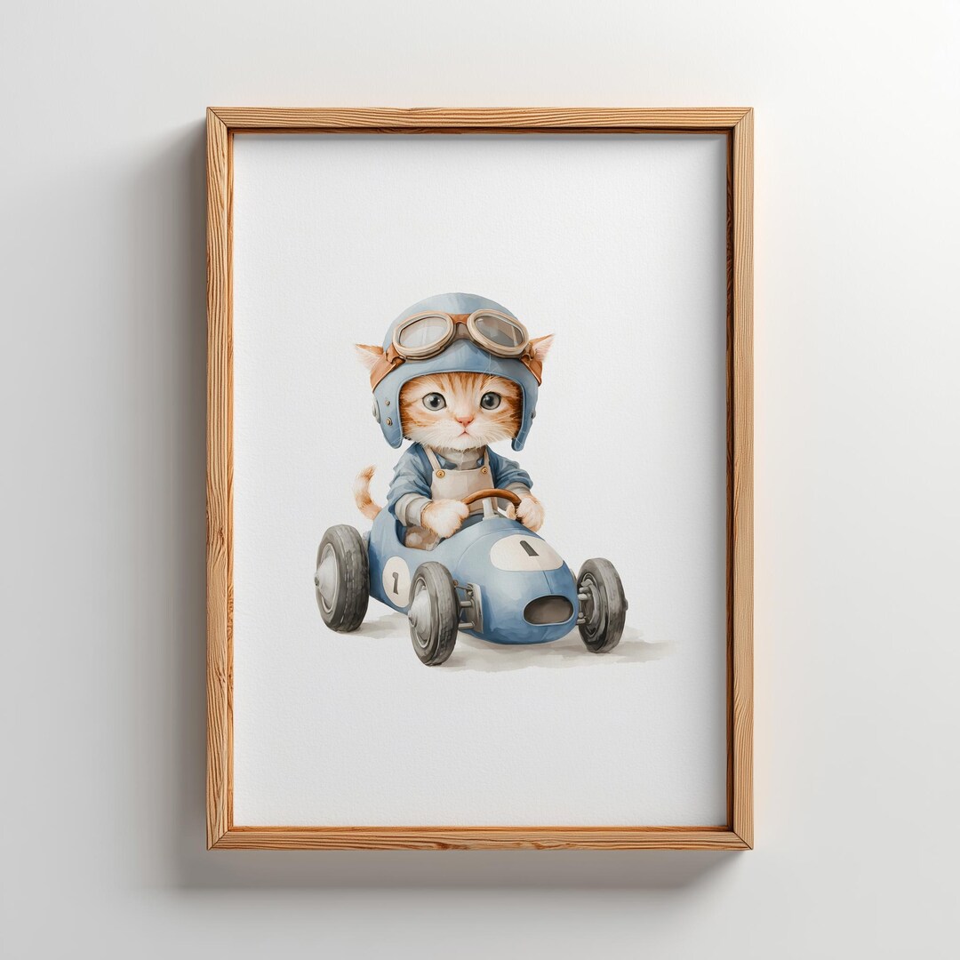 Racing Kitten Digital Art for Boys Room, (digital Download, 5 Sizes ...