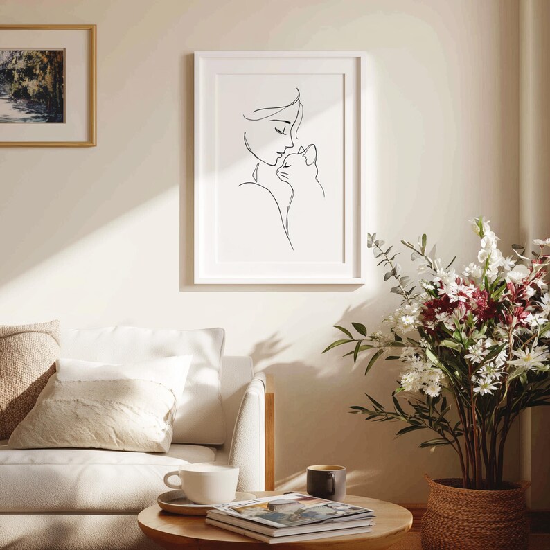 Woman and Cat One Line Digital Art, Digital Download, 5 Sizes Included ...