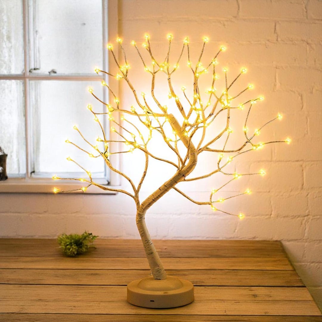 LED Birch Bonsai Tree Night Light – Mini Tabletop Lamp With 8 Modes ...