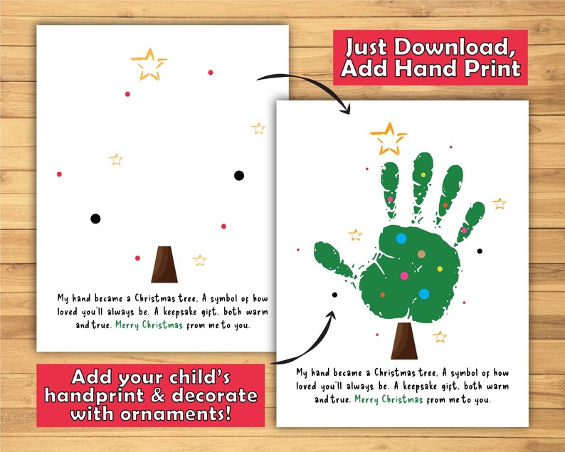Christmas Tree Handprint Art, Printable DIY Xmas Gift for Parents ...