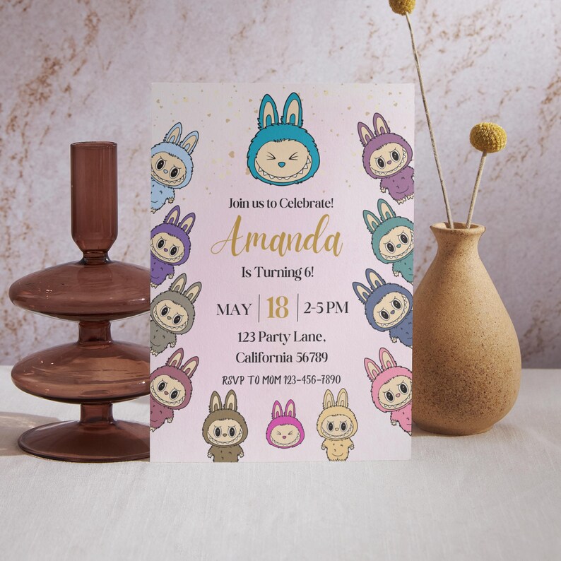 Editable Labubu Birthday Invitation Card, Kids Party Invite Template ...